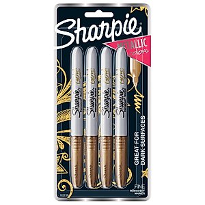 SHARPIE Metallic Fine Point Permanent Marker, Gold, 4 Count