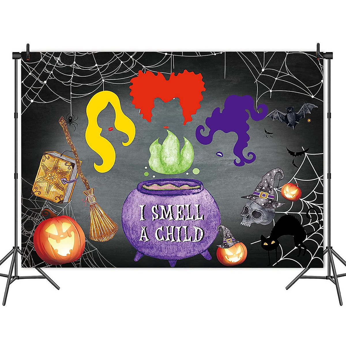 Drink Up Witches Theme Background 5x3ft Halloween I Smell a Child Photography Backdrop Baby Shower Kids Birthday Trick or Treat Party Decorations Boo Bats Pumpkin Dark Night Photo Booth Props