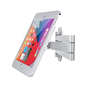 WeSTRUGGLE Tablet Wall Mount Bracket with fold for iPad 10.2-Inch (9th,8th,7th Gen.), Extend Adjustable Arm Swivel with Anti Theft Security Lock and Key, Multi Angle, Rotate Design,Metal (Silver)