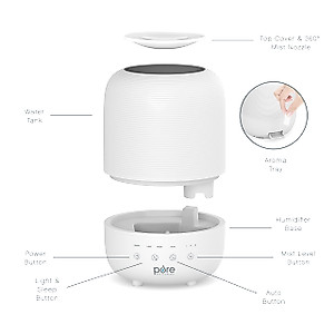 Pure Enrichment HUME Sense Top Fill Humidifier -Auto Mode Humidity Sensor, 3 Mist Settings, Patented Magnetic Suspension, Optional Night Light, Optional Aromatherapy, Sleep Mode & Auto Shut-Off