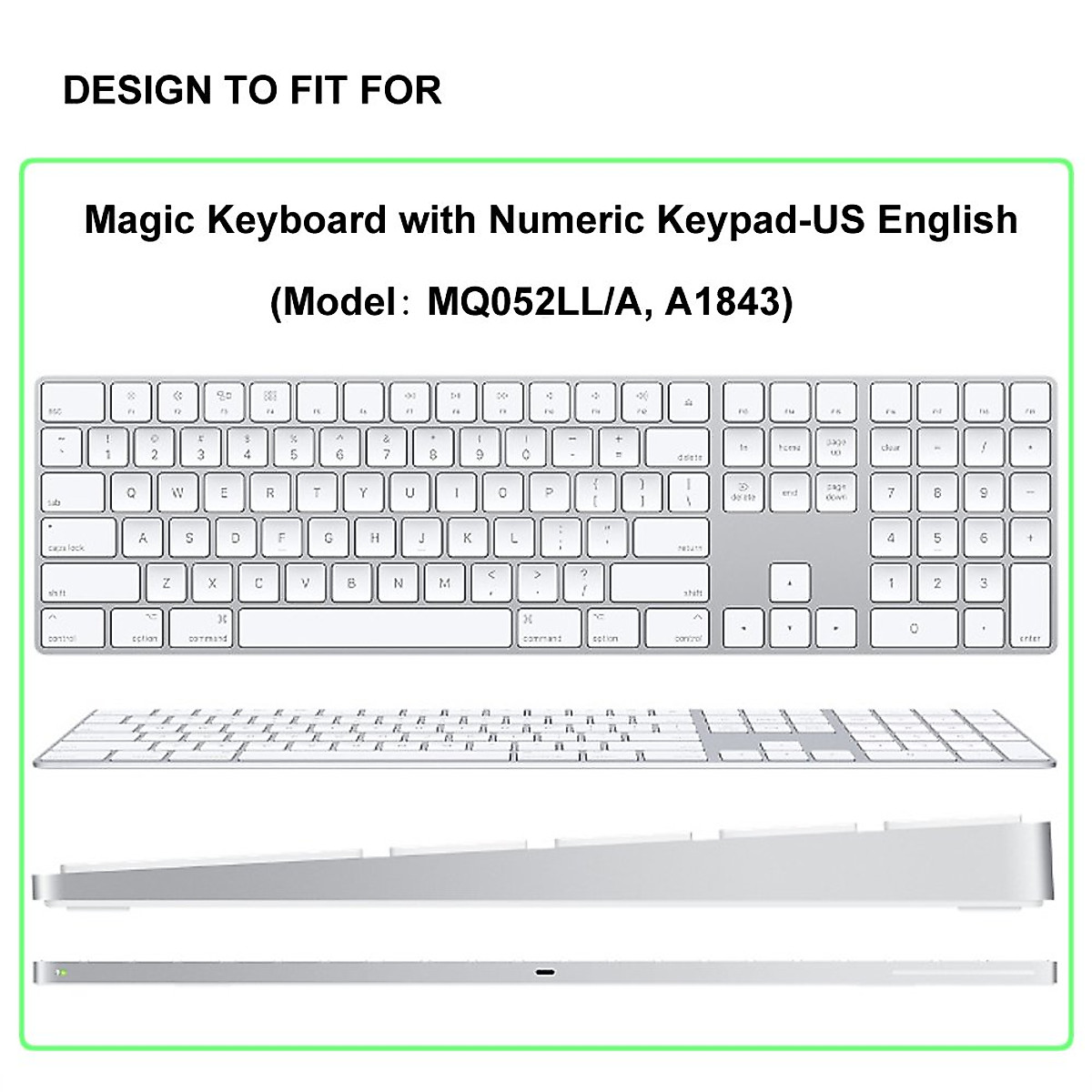 ProElife Ultra Thin Silicone Keyboard Cover Protector for 2019-2017 Apple iMac Magic Keyboard with Numeric Keypad A1843 Full Size Wireless Bluetooth Numeric Keyboard, US Enter (Black)