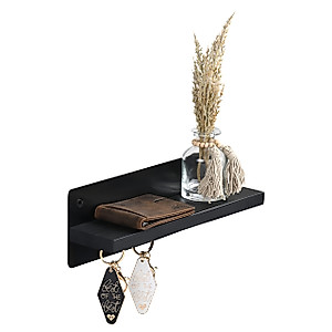 Essentra Home Modern Entryway Key Holder Made of Solid Wood and 14-Gauge Steel, Minimalist Wall Mounted Key Hanger. (Black & Expresso Finish)