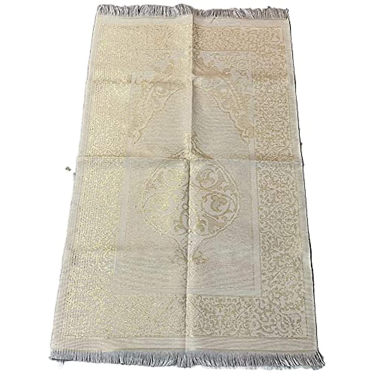 Muslim Gifts Hajj Hac Haji Gift Set Prayer Rug Janamaz Seccade Pearl Tasbeeh Prayer Beads and Pocket or Car Decor Mini Quran 3pcs/Set (Gold)