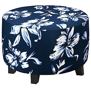 H.VERSAILTEX Super Stretch Ottoman Covers Slipcover Round Ottoman Slipcover Folding Storage Stool Furniture Protector Feature Soft Thick Bouncy Modern Style with Elastic Bottom(Ottoman X-Large, Navy)