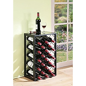 Mango Steam 23 Bottle Black Wine Rack with Glass Top Shelf, Free Standing for Home, Kitchen and Bar