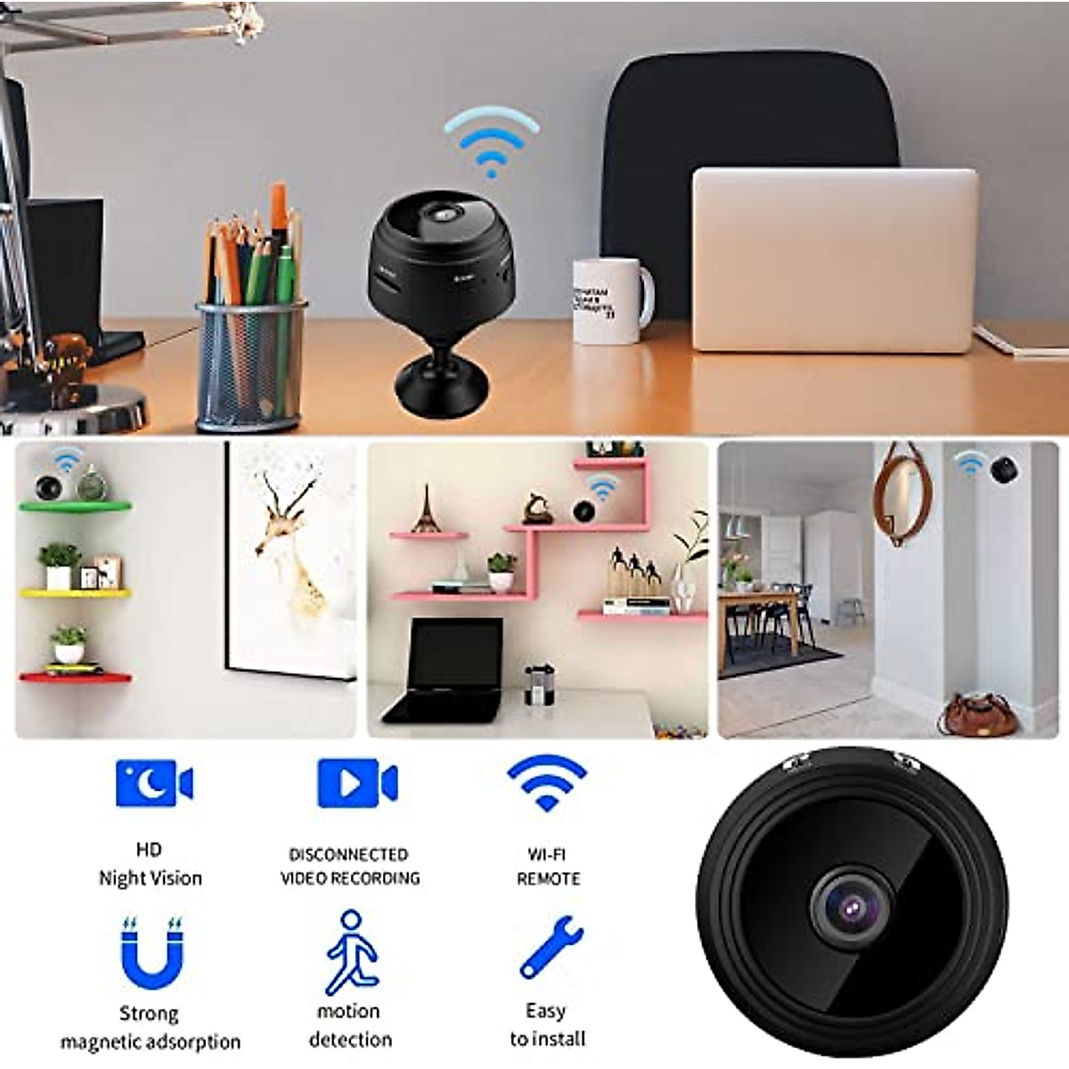 Kebei 2023 Upgraded1080P Magnetic WiFi Camera,Indoor Camera Home Security Camera Wireless WiFi Camera,Car Cameras for Surveillance