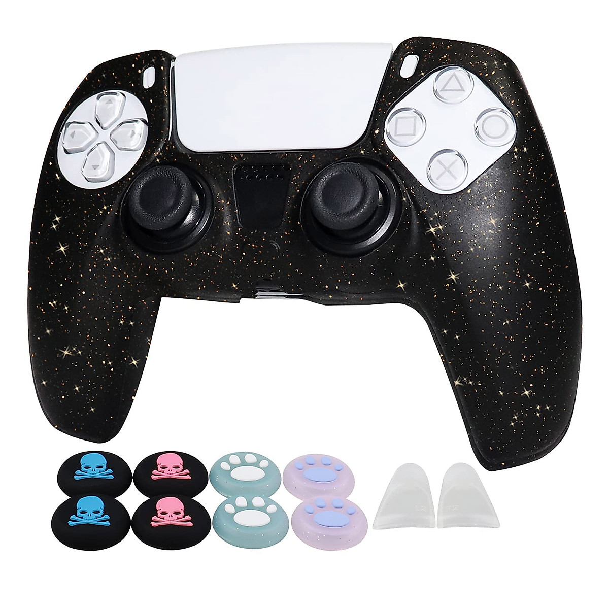 ROTOMOON PS5 Glitter Silicone Controller Skins with 8 Thumb Grips & L2 R2 Trigger Protector, Sweat-Proof Anti-Slip Controller Cover Skin Protector Compatible with Playstation 5 Controller
