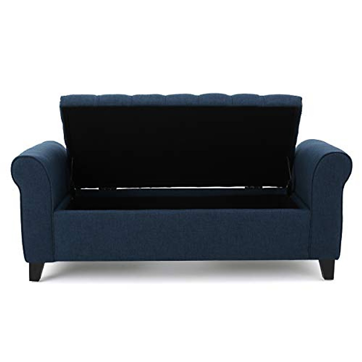 Christopher Knight Home Keiko Fabric Armed Storage Bench, Dark Blue, Dimensions: 19.75”D x 50.00”W x 20.5”H