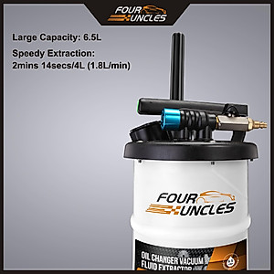 FOUR UNCLES 6.5L Oil Extractor - Pneumatic/Manual Vacumm Fluid Extractor with Pump Tank Remover & 4 Tubes and A Brake Bleeding Hose