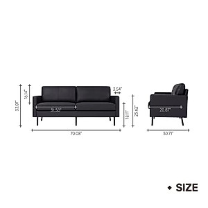 Z-hom 70" Top-Grain Leather Sofa, 2-Seat Upholstered Loveseat Sofa Modern Couch, Luxury Classic for Living Room Bedroom Apartment Office