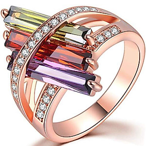 Jude Jewelers Rose Gold Plated Austrian Crystal Chunky Style Cocktail Party Statement Ring (Rose Gold, 8)