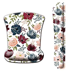 Dooke Keyboard Wrist Rest Pad and Mouse Wrist Rest Support, Comfort Wrist Rest Pad with Non-Slip Rubber Base & Memory Foam Support for Working Gaming Fatigue Pain Relief Art Flowers