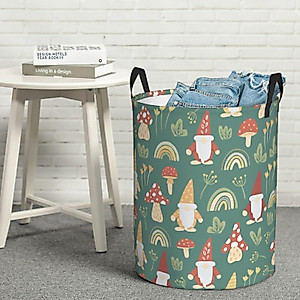 AFHYZY Gnome Laundry Hamper Collapsible Laundry Baskets with Handles Dirty Foldable Clothes Basket Easy Carry Laundry Bag Round Storage Basket for Blanket, Bedroom, Dorm, Family (S) -Mushroom