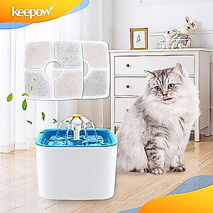 KEEPOW Cat Fountain Filter, 6 Pack Pet Filter Replacement for 84oz/2.5L Square Cat Fountain Dog Water Dispenser, Triple Filtration System