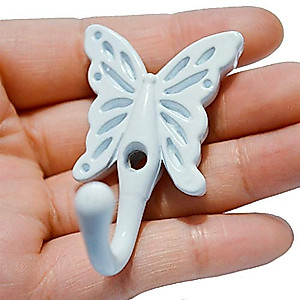 4 Pcs Wall Mounted Hanger White Hooks Antique Hangers Butterfly Patterned for Hanging Clothes Hook Up Towel Coat Hat Scarf Jacket Bag (Height:2-1/4", Length:1-3/8")