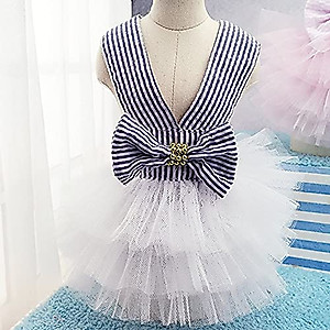 Dog Dresses, Fashion Pet Dog Clothes, Striped Mesh Puppy Dog Princess Dresses (Blue, XX-Large)