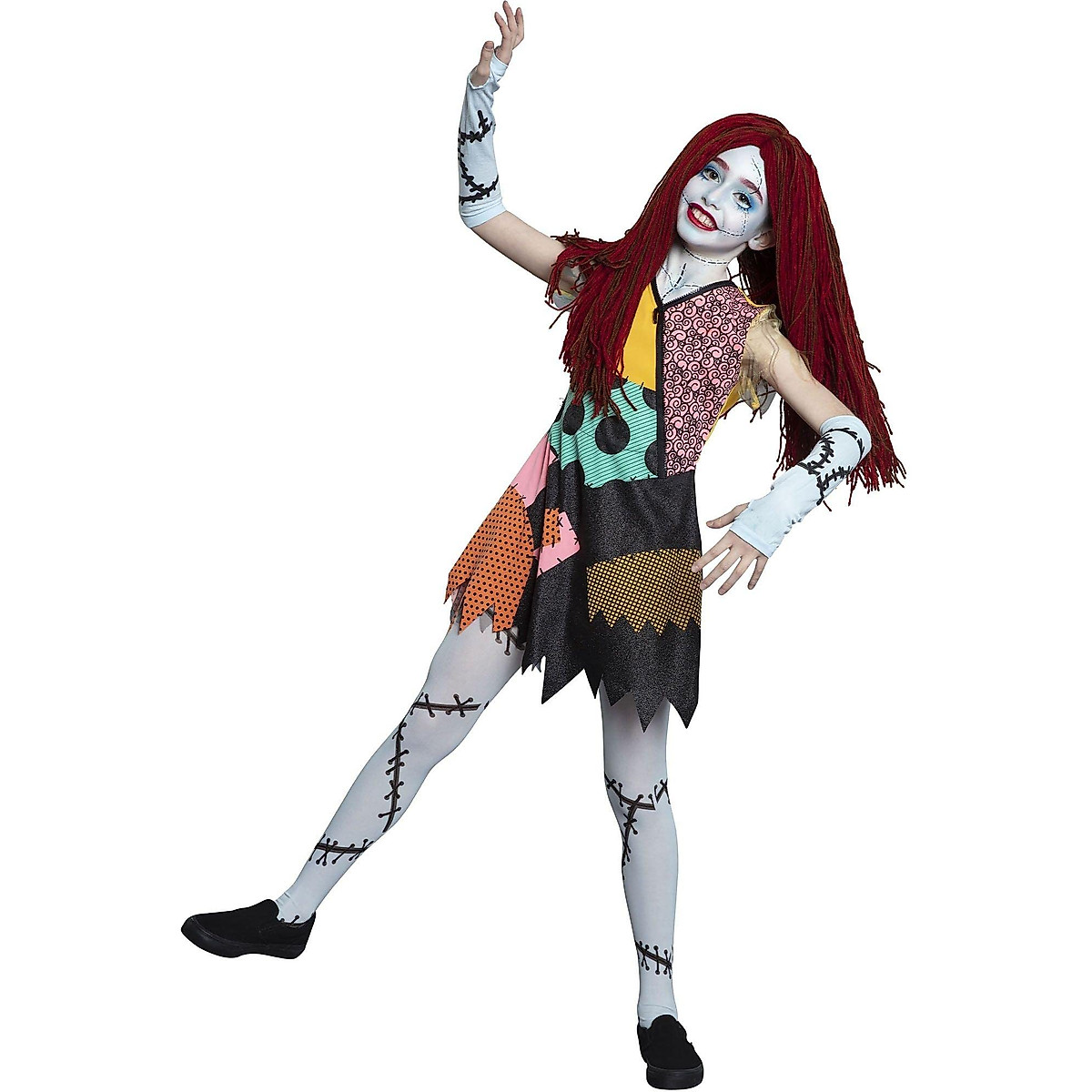 Party City Sally Costume for Girls, The Nightmare Before Christmas - Costume Includes Patchwork Dress, Red Wig, Arm Warmers & Tights - Costumes for Halloween, Birthday Parties & Themed Event