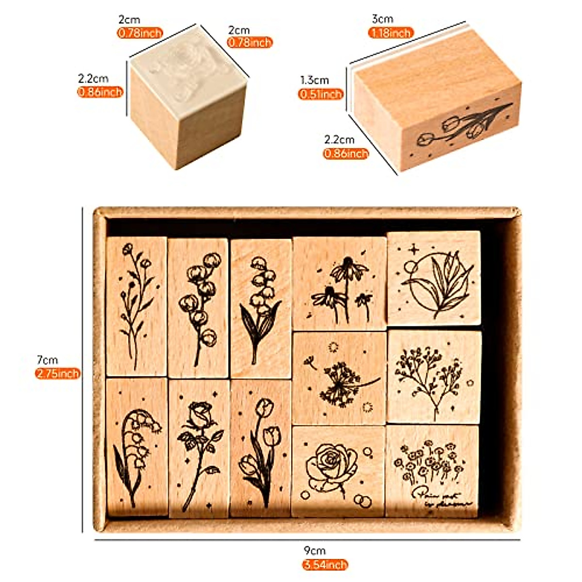 12 Pieces Wood Rubber Stamps Vintage Flowers Stamp Set DIY Craft Scrapbooking Stamps for Journals Diary Planner Letter Album Card Making