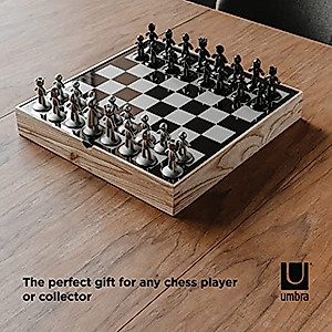 Umbra Buddy Chess Set For Kids & Adults – Modern Original Chessboard Game Made of Metal With Nickel & Titanium Finish – Measures 13 x 13 by 1 ½ Inch (33 x 33 x 3.8 cm) - Velvet Bottom for Easy Moving