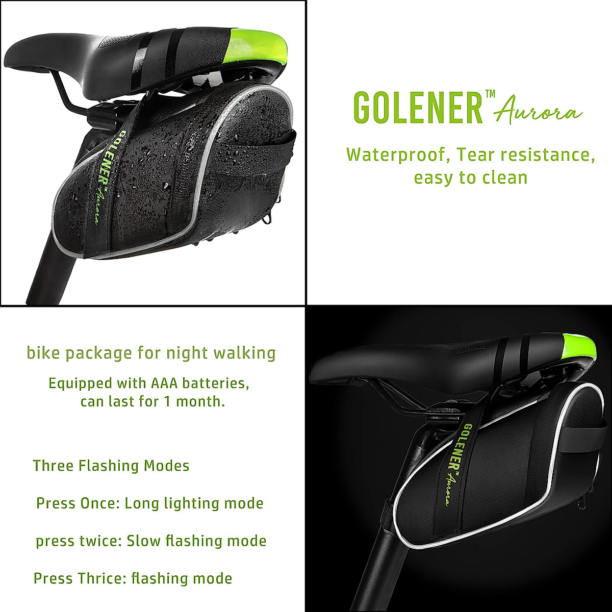 Golener Bike Saddle Bags,Bicycle Seat Pack Bag,Water Resistant Bike Bag,Under Seat Pouch,Cycling Packs for Road and other bikes,Bicycles Storage,Bikes seat accessories for Adults,Kids,Black