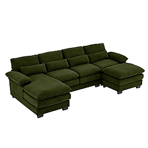 OUYESSIR U Shape Sectional Sofa Cloud Couch for Living Room, Modern Chenille Comfy Modular Sofa, 4 Seat Upholstery L-Shaped Sleeper Sofa with Chaise Lounge & Ottoman, 114" (Emerald Green
