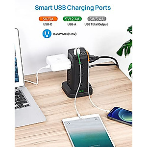 BEVA Power Strip Tower with USB Ports, 10 FT Surge Protector Power Tower, 12 AC and 4 USB Ports, 10 FT Extension Cord with Multiple Outlets, Household Essentials Office Supplies Office Organization