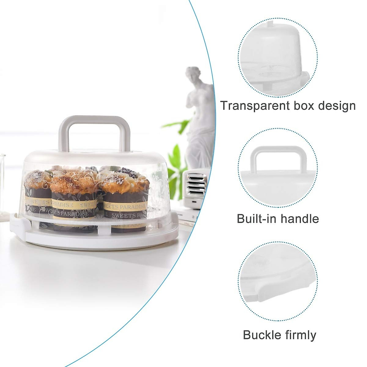Portable Cake Keeper Cake Containers Carriers with Handle Cake Packaging Case Fresh Keeping Container with Lid Cake Cake Container Dome Cake Storage Box (White)