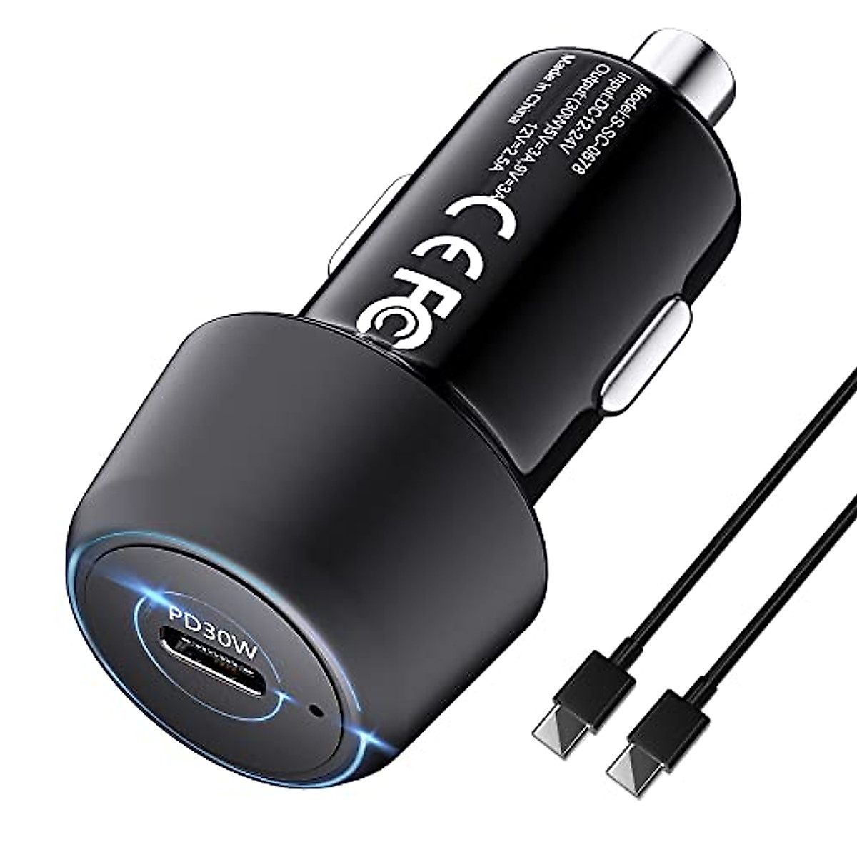 USB C Car Charger Adapter 30W Fast Charge, 12V USB Car Charger Cigarette Lighter Adapter, Car Phone Charger Fit iPhone 13/13 Pro/13 Pro Max/12/12 Pro/12 Mini, Galaxy S22/S10, iPad Pro and More