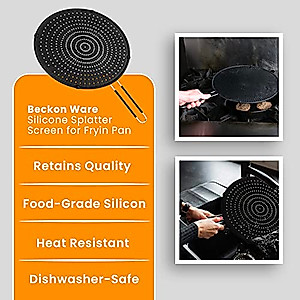 Beckon Ware 13 inch Oven Safe Silicone Splatter Screen for Frying Pan, Black