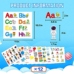 Alphabet Wall Decals for Kids Room ABC Letter Classroom Educational Learning Stickers for Kids Animal Number Wall Decor Peel and Stick Wall Stickers Decals for Bedroom Playroom Wall Decals 12 Sheets