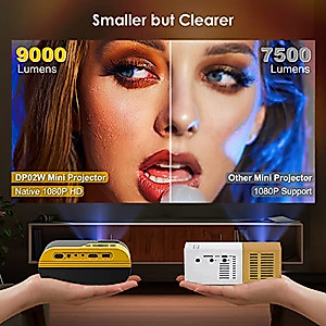 Native 1080P Mini Projector, YOWHICK Upgrade 9000 Lux Portable Projector, Movie Projector with Remote Control Suitable for Indoor/Outdoor, HDMI, USB, AC and Aux Ports