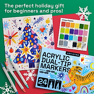 ARTISTRO 24 Acrylic Paint Markers for Fabric, Rocks, Paper, Wood, Canvas, Glass, DIY - Safe for Kids Dual Tip Acrylic Paint Pens (Dual Tip Dot + Brush, 24)