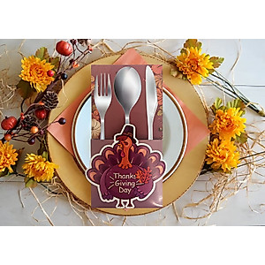 Shenbiadolr 24PCS Turkey Cutlery Utensil Holders – Thanksgiving Day Fall Give Thanks Dinner Party Supplies Decorations