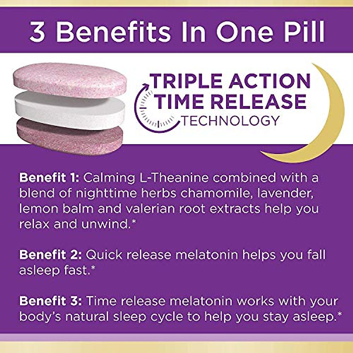 Melatonin by Nature's Bounty, Sleep3 Maximum Strength 100% Drug Free Sleep Aid, Dietary Supplement, L-Theanine & Nighttime Herbal Blend Time Release Technology, 10mg, 30 Tri-Layered Tablets