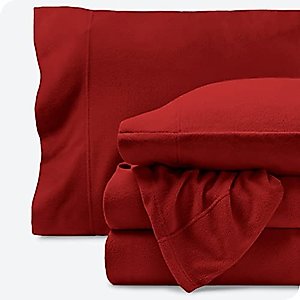 Bare Home Super Soft Fleece Sheet Set - Split King Size - Extra Plush Polar Fleece, No-Pilling Bed Sheets - All Season Cozy Warmth (Split King, Red)
