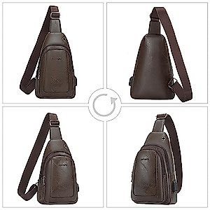 Leathario Leather Sling Bag Small For Men Women Crossbody Shoulder Chest Backpack Daypack for Work Casual Travel