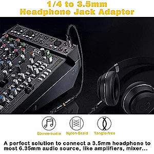 SOLMIMI 1/4 to 3.5mm Adapter, 6.35mm Male to 3.5mm Female Stereo Adapter, Lossless 3.5mm to 1/4 Adapter, Headphone Jack Adapter for Mixer Guitar Piano Amplifier Speaker or More - Matte Black(30cm)