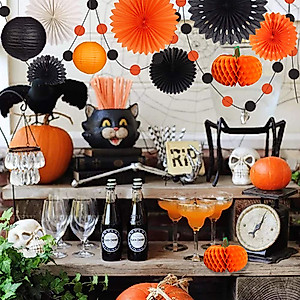 Halloween Party Decorations Supplies Kit Hanging Paper Lantern Tissue Paper Fan Pumpkins Round Garland for Halloween Party Night Thanksgiving Home Decor Indoor Outdoor