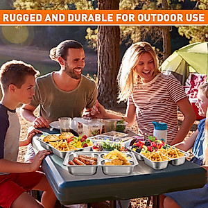 Zopeal 8 Pack 304 Stainless Steel Divided Plates Tray Rectangular Metal Dinner Section Plates for Adults Kids Food Portion Control Camping Lunch(3 Compartment Style)