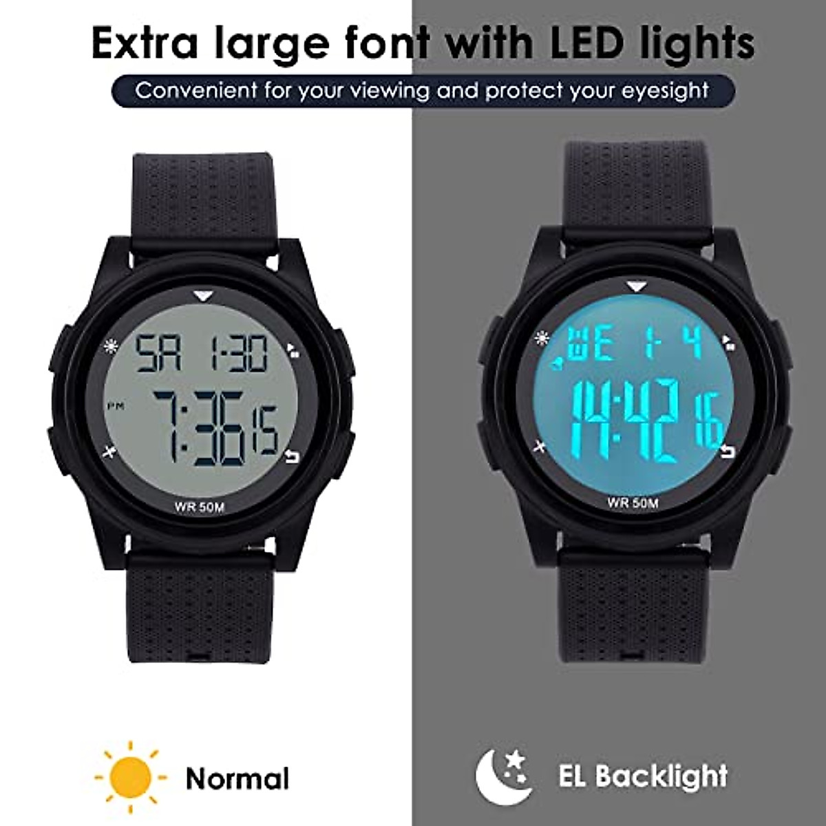 CakCity Digital Sports Waterproof Watch Stopwatch Alarm Military Time Ultra-Thin Men and Women Outdoor Watch