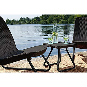 Keter Resin Wicker Patio Furniture Set with Side Table and Outdoor Chairs, Dark Grey