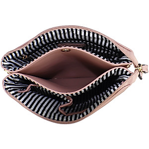 B BRENTANO Vegan Double-Zip Pocket Crossbody Handbag Purse wih Big Tassel Accent (Blush)