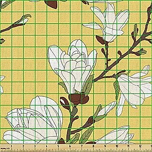 Ambesonne Floral Fabric by The Yard, Retro Magnolia Tree Branch Flourishing Fragrance Blossoms Pattern Print, Decorative Fabric for Upholstery and Home Accents, 1 Yard, Mustard Brown