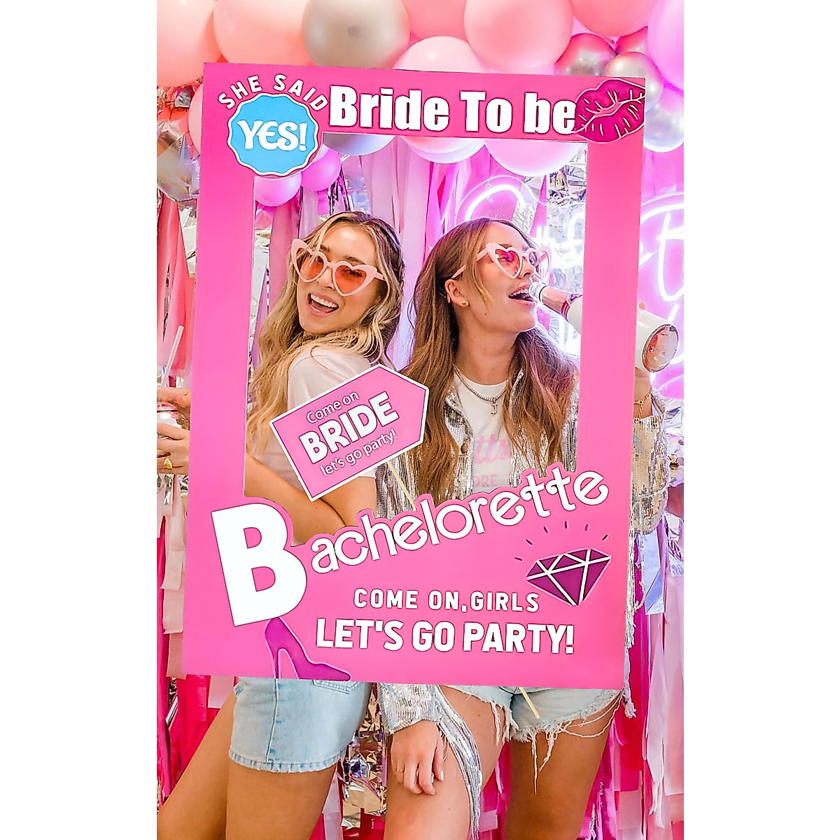 JeVenis Lets Go Party Bachelorette Photo Booth Props Hot Pink Girl Bachelorette Party Supplies for Bachelorette Bridal Shower Party Supplies