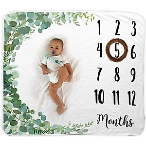 Baby Monthly Milestone Blanket | Includes Wooden Wreath and Pacifier Clip | 1 to 12 Months | Premium Extra Soft Fleece | Best Photography Backdrop Prop for Newborn Boy & Girl