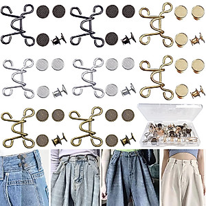 48 Pieces Adjustable Waist Buckle Extender Set, 8 Set 4 Style Jean Button Pins No Sewing Required Pants Clips for Waist, Pant Waist Tightener for Jeans Dress Perfect Fit Instant Button (Stylish Style)