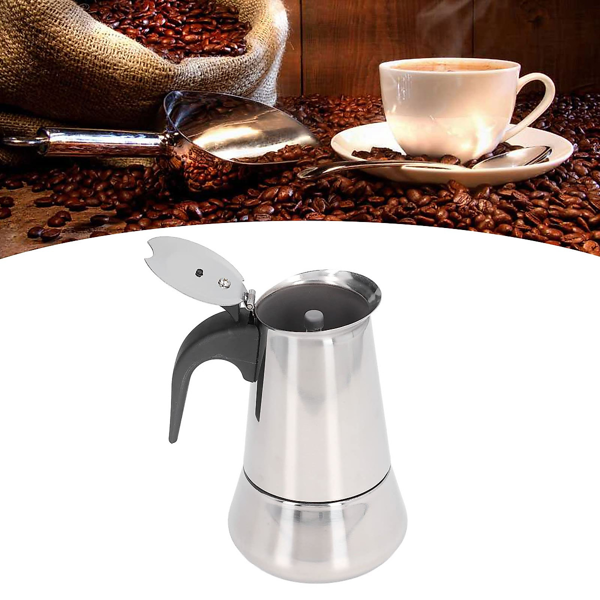 BuyWeek Mocha Coffee Maker, Stovetop Espresso Maker 2 Cup 100ml Stainless Steel Classic Espresso Moka Pot with Induction Stove