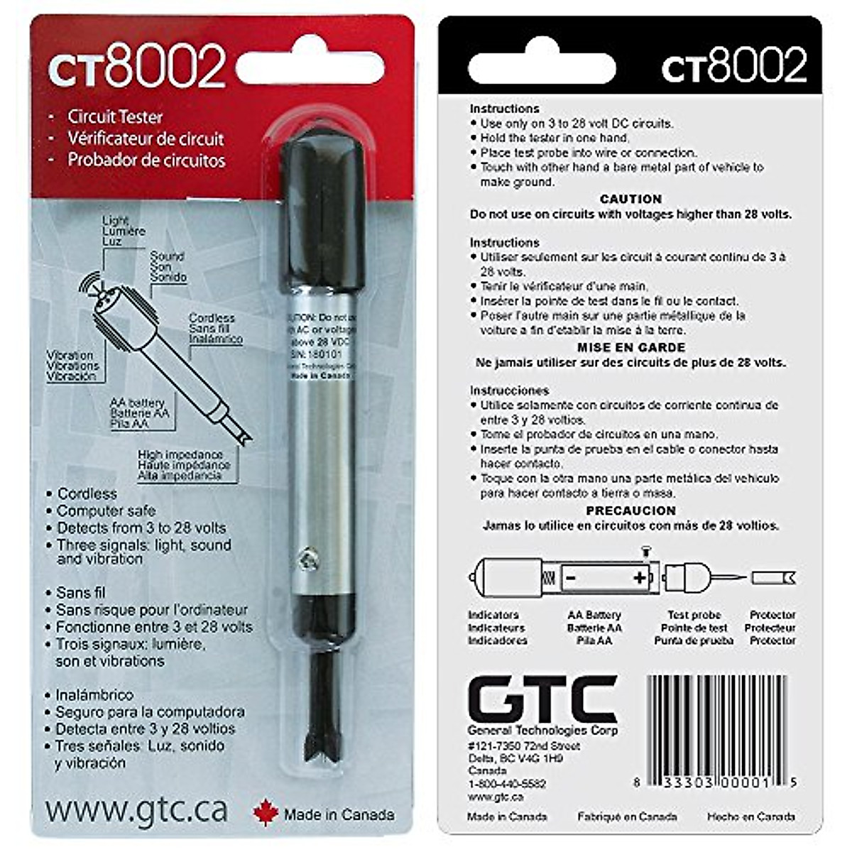 General Technologies Corp GTC CT8002 Cordless Circuit Tester, Black