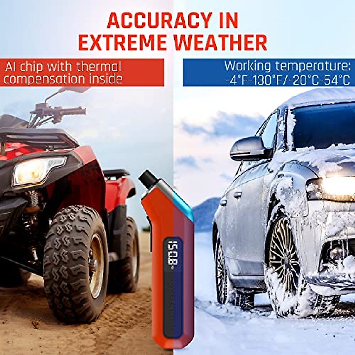 ETENWOLF Digital Tire Pressure Gauge 3-200 PSI, Industrial Tire Gauge Calibrated to ANSI B40.7 Grade 2A(±0.5%), Replaceable AAA Batteries with Presta Valve Adaptor, Dark Cyan