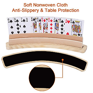 Exqline Curved Wooden Playing Card Holder Tray Rack Organizer Set of 2 Solid Card Holder for Kids Seniors - 13.8 x 1.9 x 2.4 Inch for Bridge Canasta Strategy Card Playing